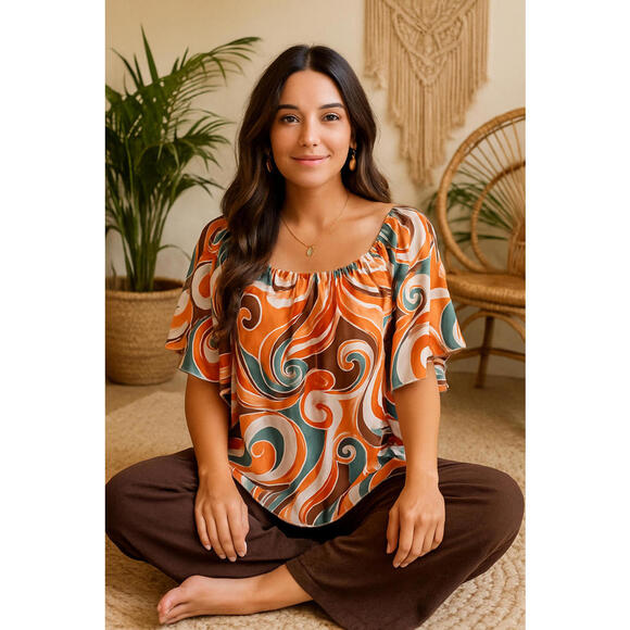 Emily Wonder | Tops | Emily Wonder Boho Swirl Print Flutter Sleeve ...